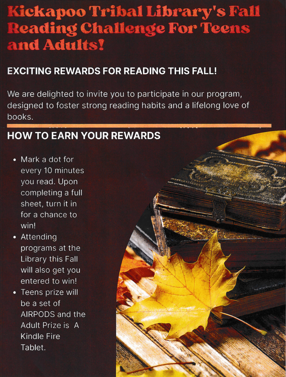 KTO Library’s Fall Reading Challenge for Teens & Adults – Kickapoo ...